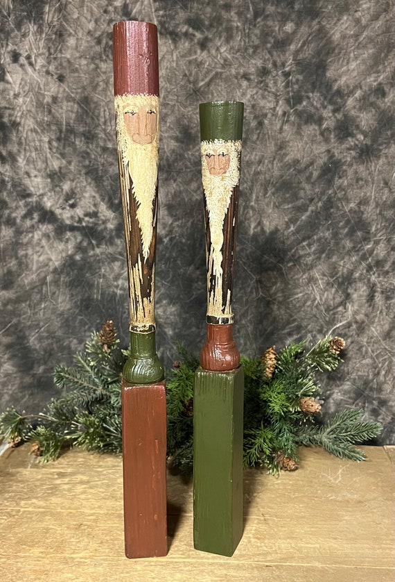 Primitive Spindle Santa Christmas Decor Set of 2 Wooden - Etsy