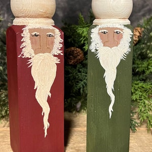 Primitive Spindle Santa Christmas Decor, Set of 2 Wooden Spindle Hand ...