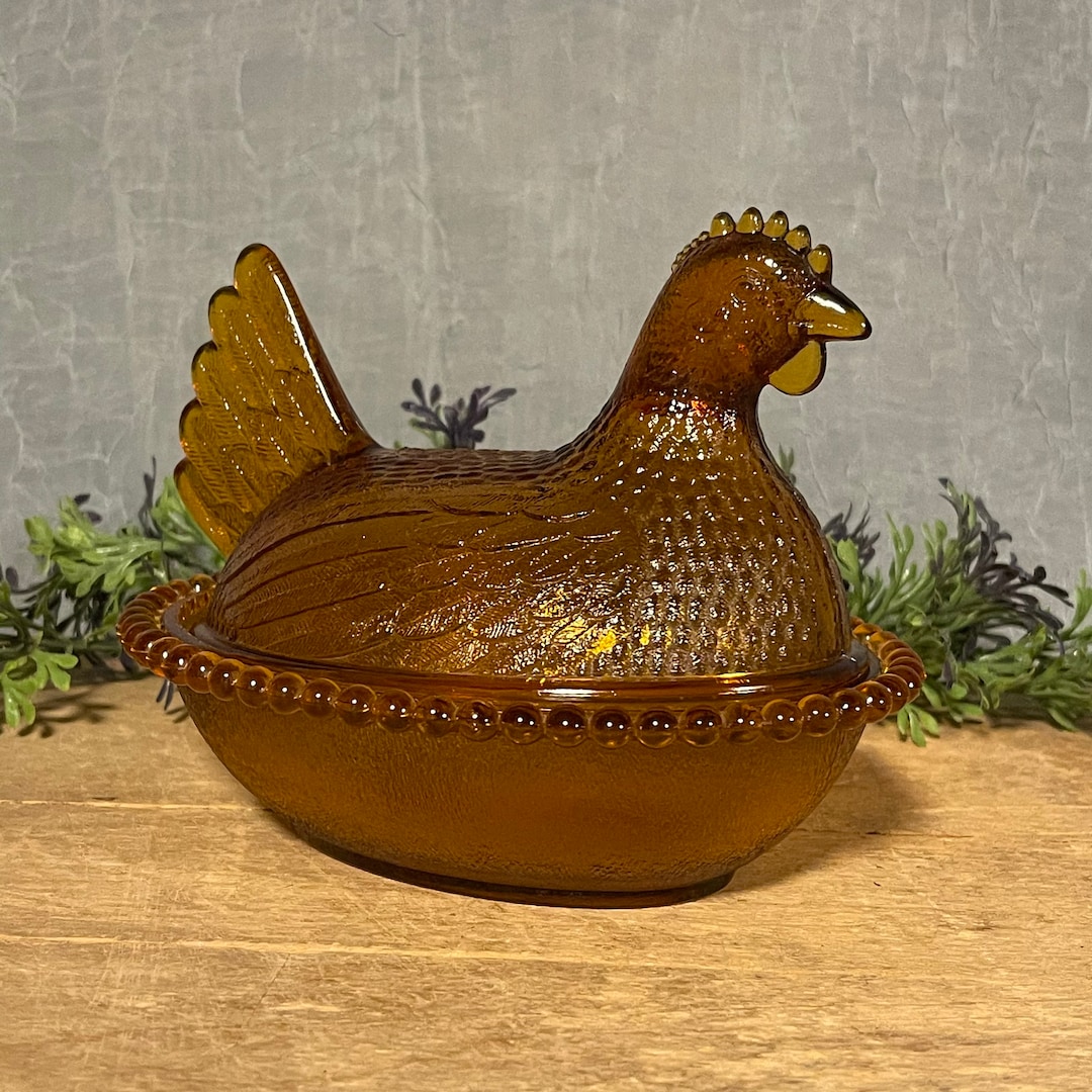 Vintage Indiana Glass Amber Hen on Nest, Glass Amber Nesting Hen - Etsy