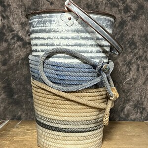 Lariat Wrapped Metal Bucket, Repurposed Lariat Ropes on White Wash ...