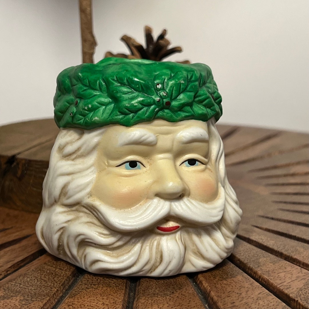 Vintage Ceramic Bisque Santa Candle Holder, Santa Head Votive Candle ...