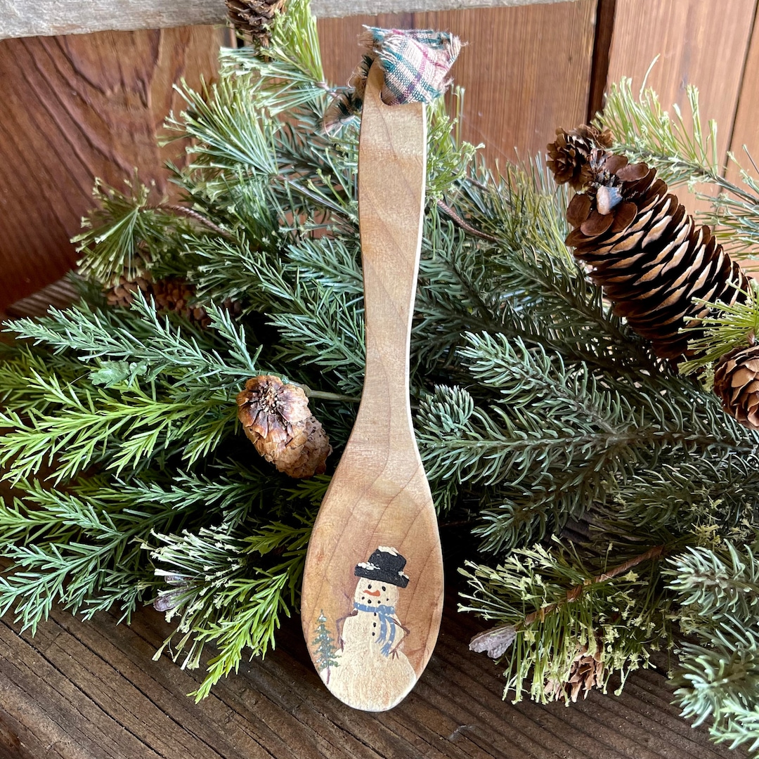 Hand Painted Snowman Wooden Spoon Christmas Ornament, Unique Christmas ...