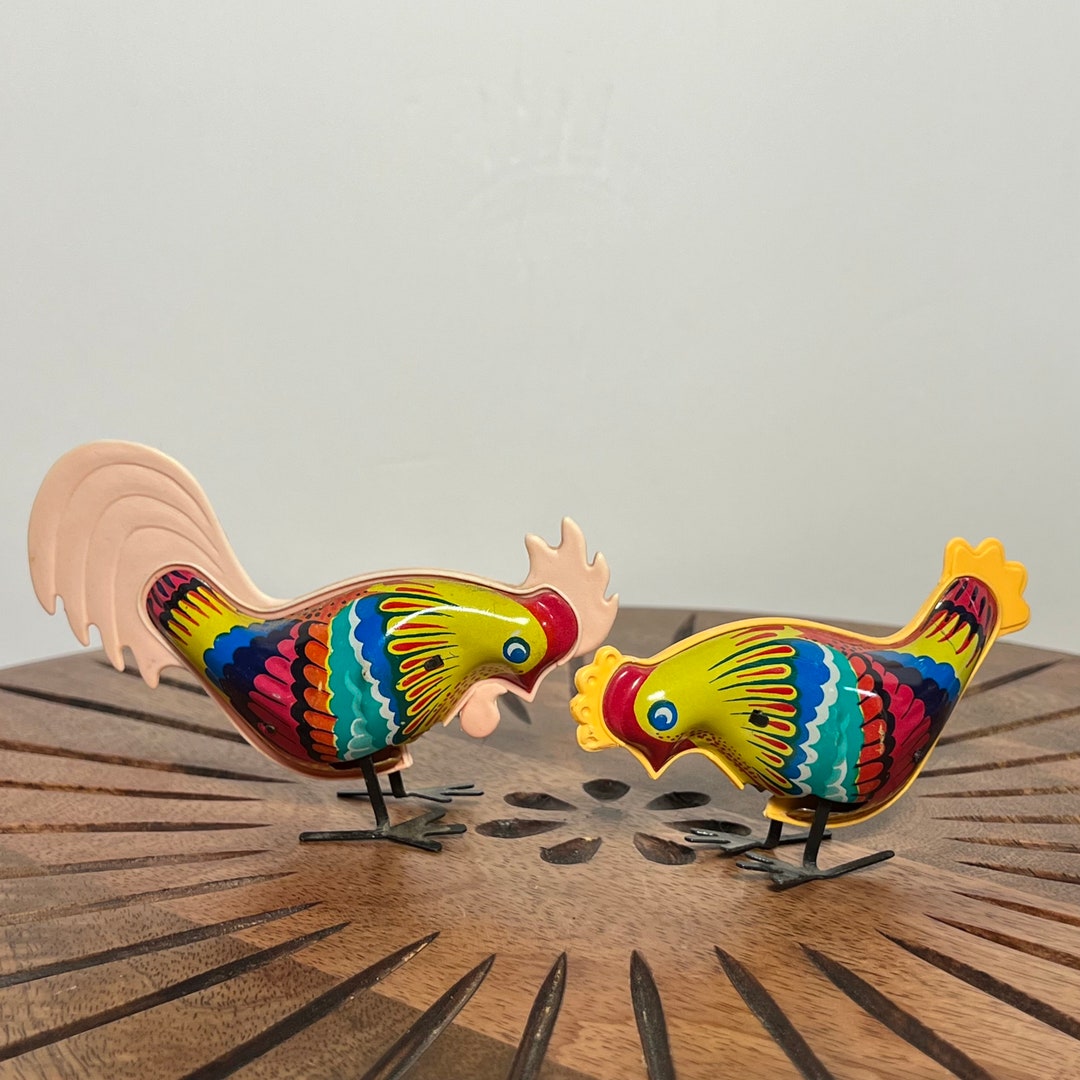 Tin and Plastic Wind up Pecking Rooster and Hen Toys, Vintage Toys - Etsy