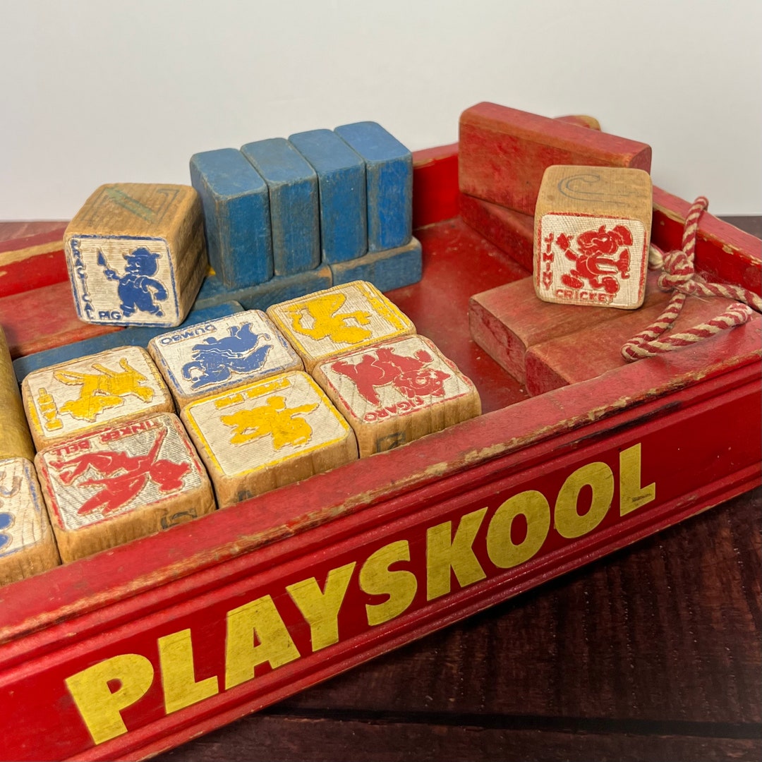 Vintage Playskool Wagon With Wooden Blocks - Etsy