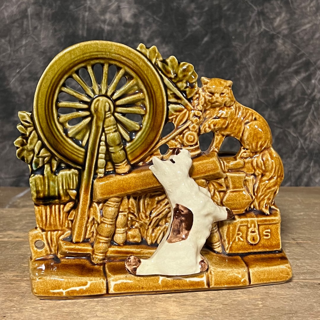 Vintage Mccoy Pottery Loom Wheel Scotty Dog Planter, Spinning Wheel ...