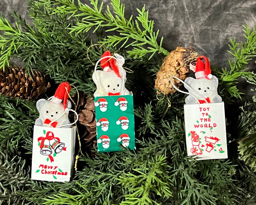 Trio of Vintage Flocked Christmas Ornaments, Mini Flocked Bears in ...