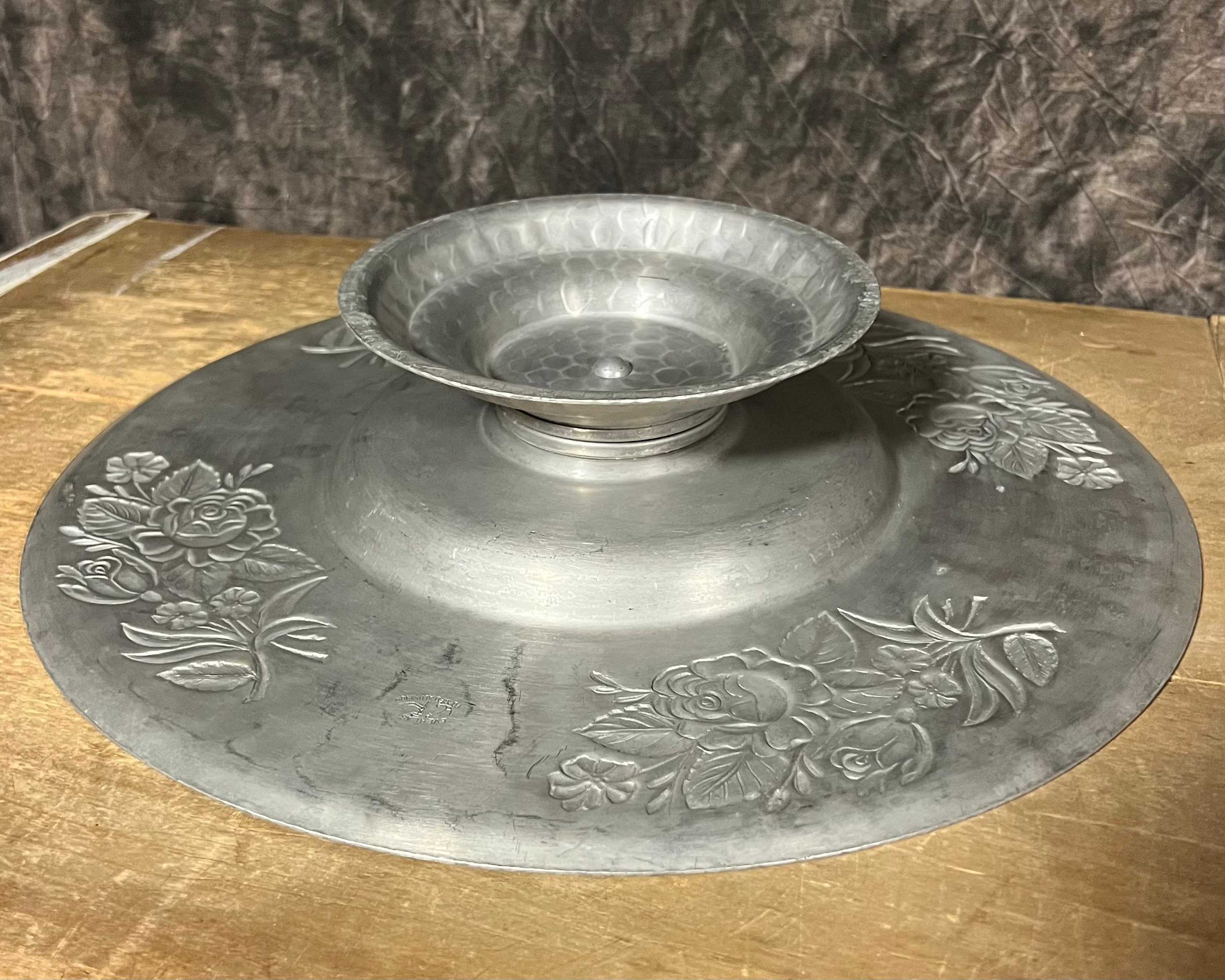 Vintage Hammered Aluminum Lazy Susan, Hand Wrought Aluminum Tray, Large ...
