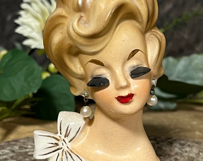 Vintage Lady Head Vase, Lady Head With Aqua Dress White Bow - Etsy
