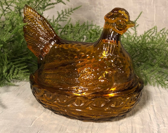 Vintage LE Smith Amber Hen on Nest, Smith Glass Amber Nesting Hen - Etsy