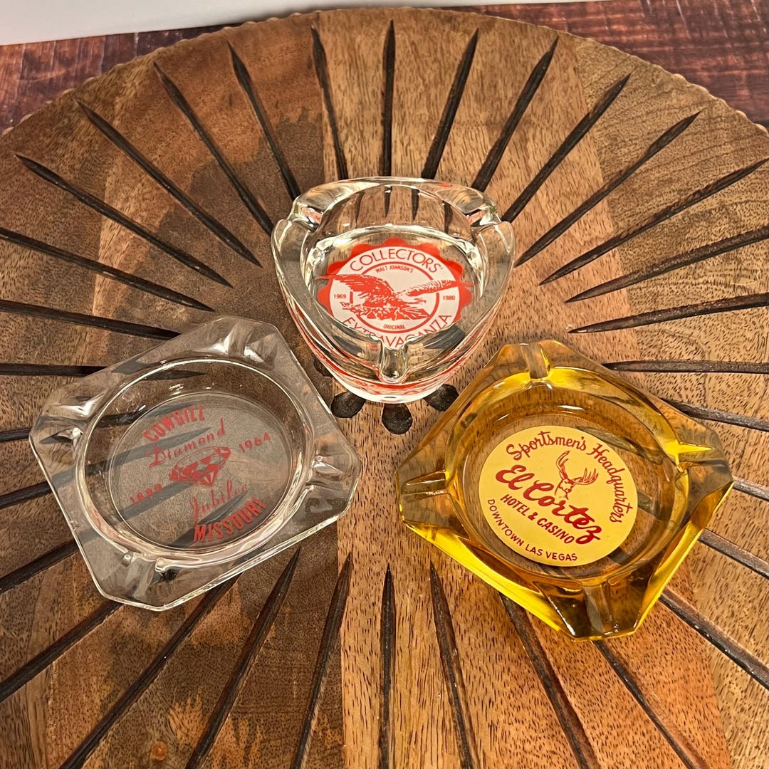 Set of 3 Vintage Ashtrays, Glass Advertising Ashtrays, Diamond Jubilee ...