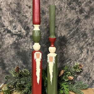 Primitive Spindle Santa Christmas Decor, Set of 2 Wooden Spindle Hand ...