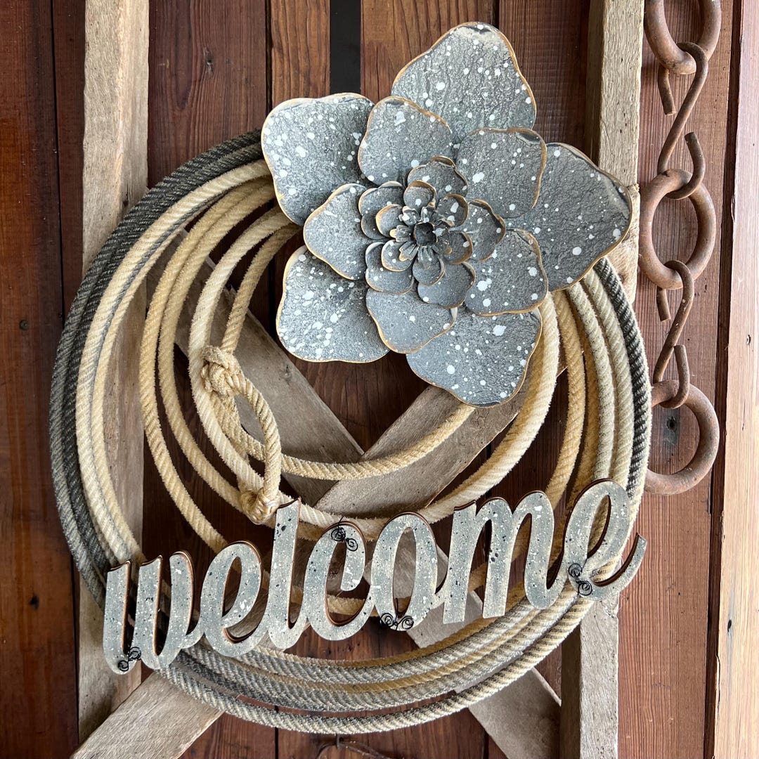 Lariat Rope Wreath, Welcome Wreath, Metal Flower, Summer Wreath, Spring ...