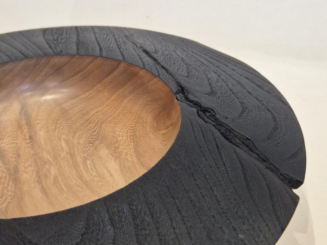 Yakisugi - Shou Sugi Ban Chunky Elm Wood Bowl 13.5" 340mm - Natural Wax ...