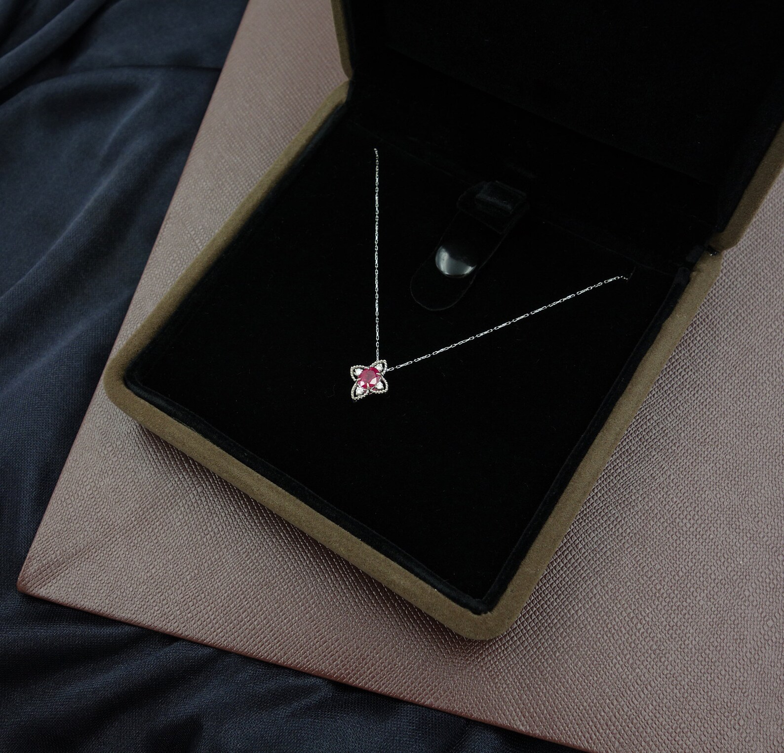 18K Solid Gold Four Point Star Natural Ruby Pendant Necklace - Etsy