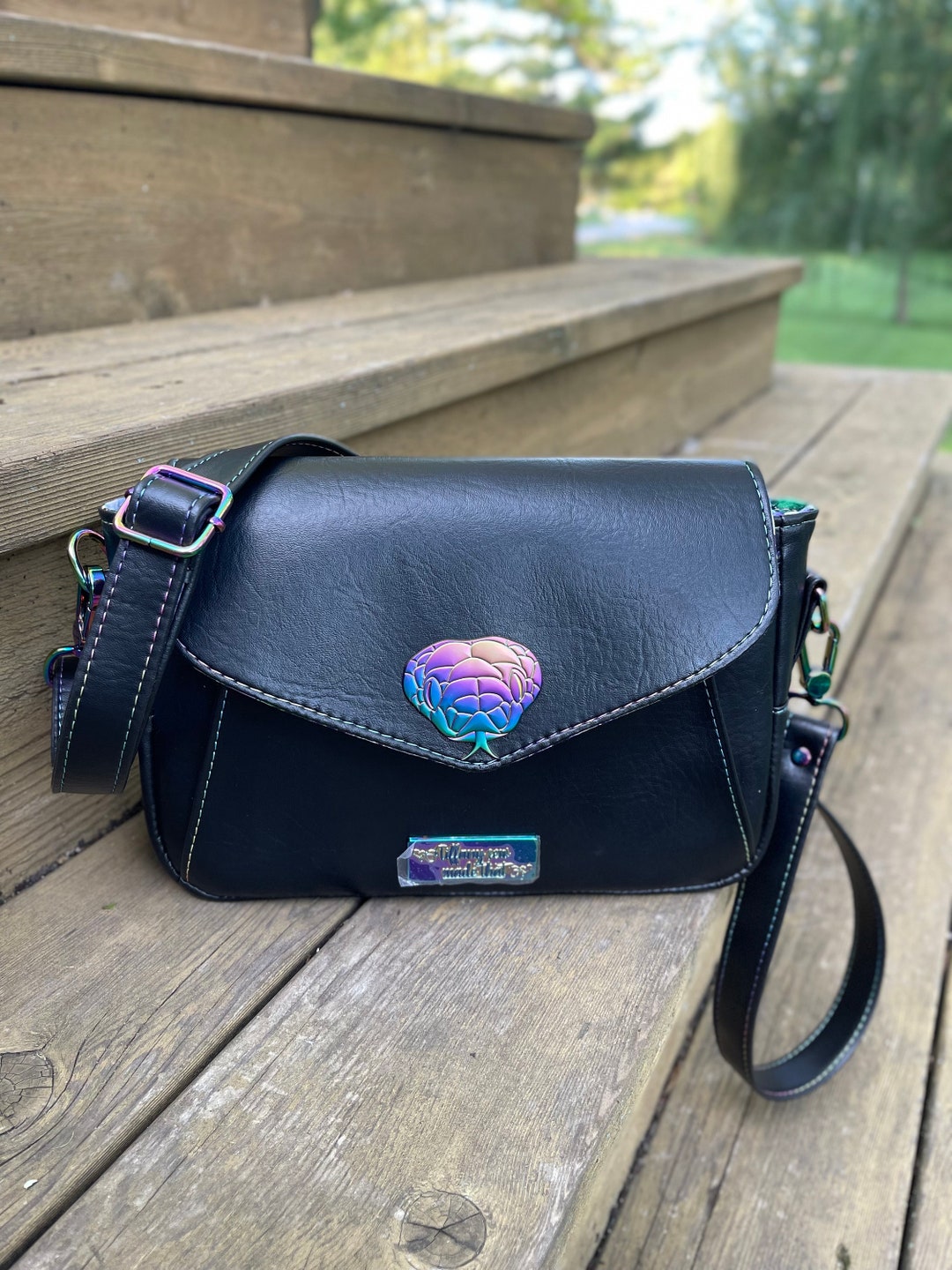 Snake Alyssa Crossbody Bag, Black and Rainbow Purse, Adjustable ...