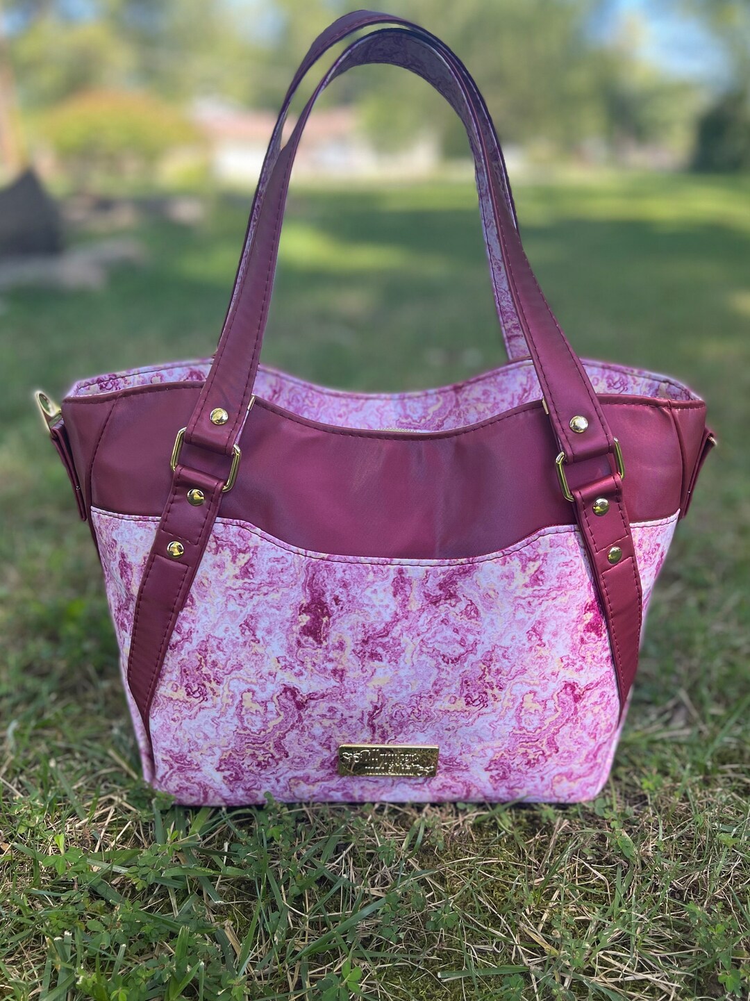 Pink Marble Hiraeth Handbag, Full Size Hand Bag, Exterior Phone Pocket ...