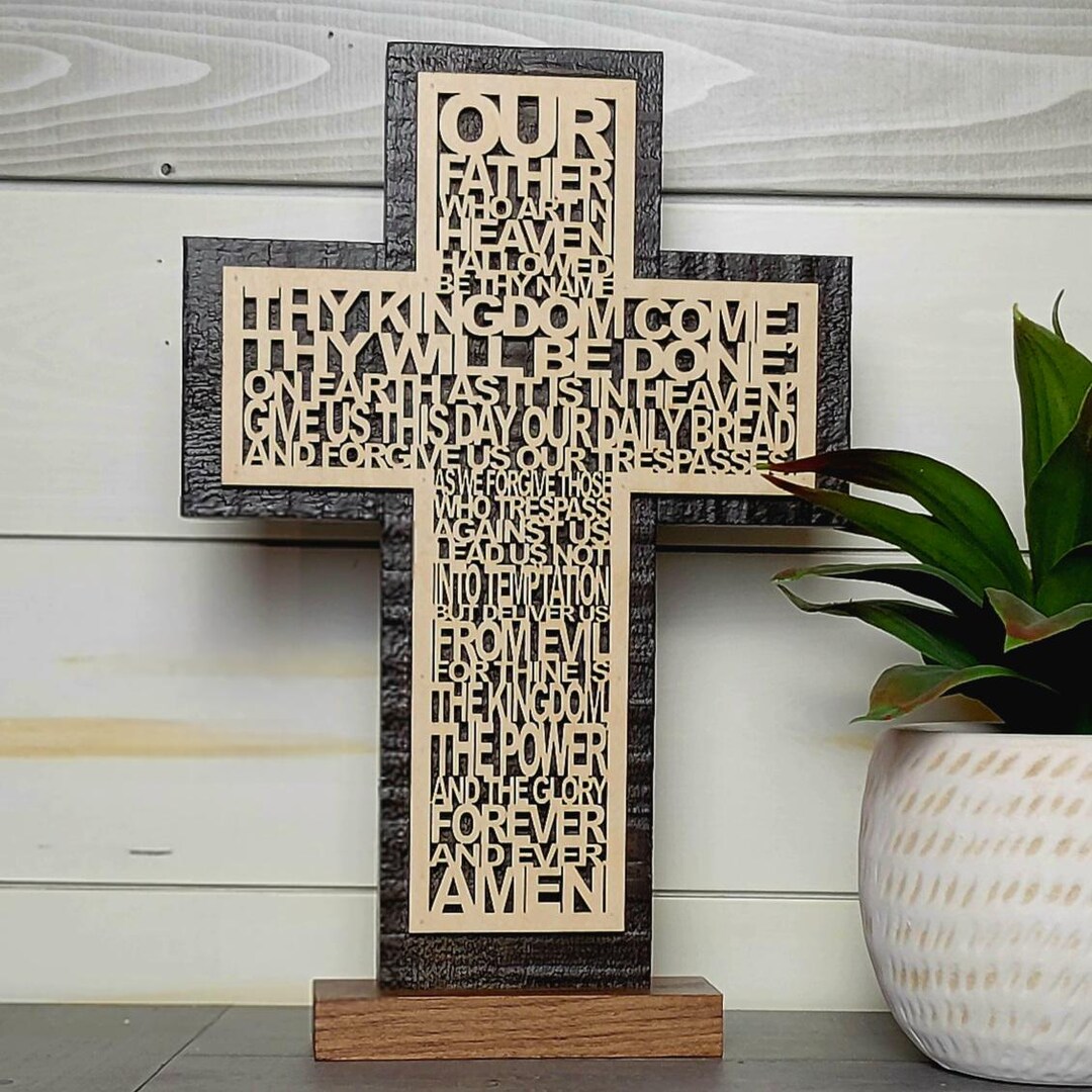 The Lord's Prayer Cross: Walnut Wooden Christian Decor - Etsy