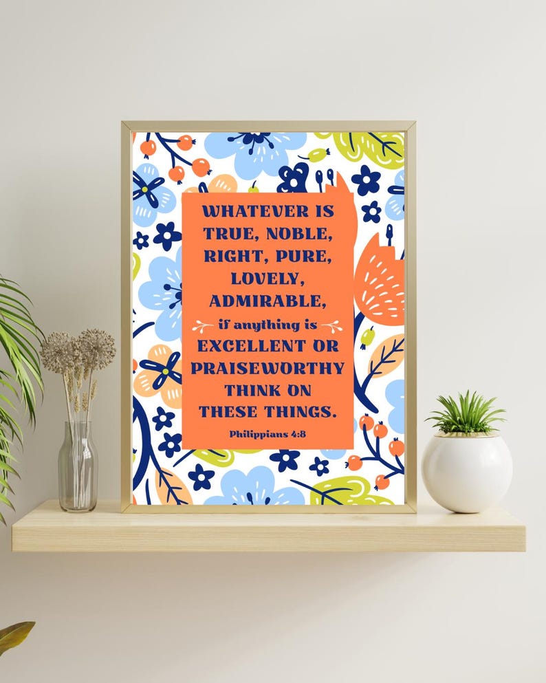 Philippians 4:8 Bible Verse Digital Download, Printable Scripture Art ...