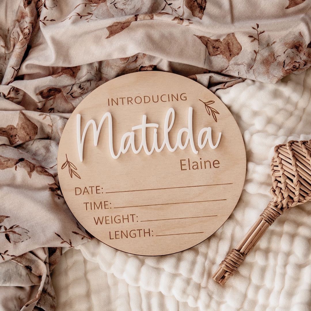 Wooden Birth Details Sign BOTANICAL Newborn Birth Announcement Baby ...