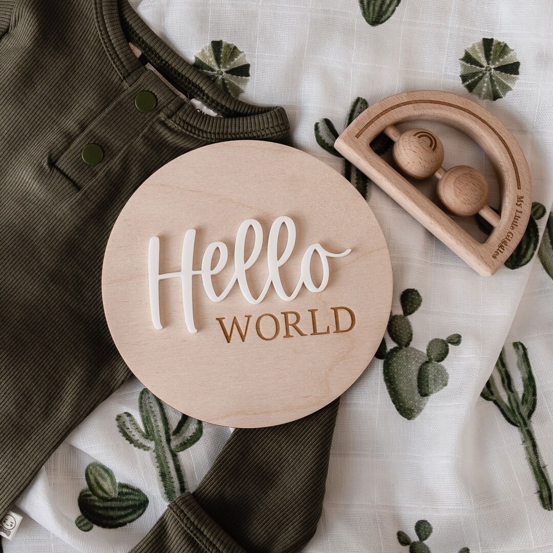Hello World Announcement Plaque 3D Sty.b Birth Announcement - Etsy ...