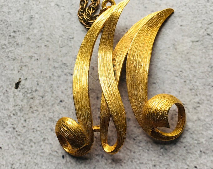 BSK Gold Tone Monogram Letter M Vintage Pendant Necklace - Etsy