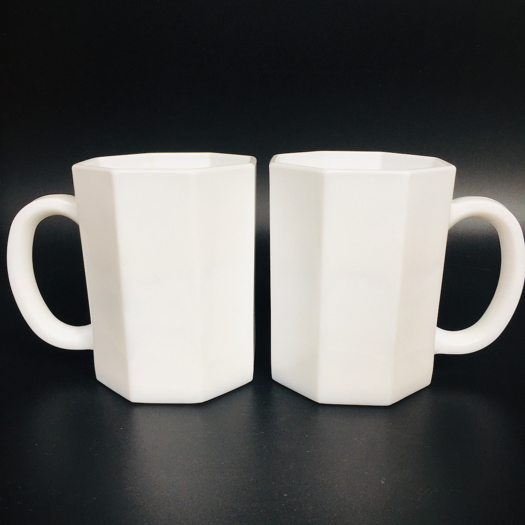 Arcopal France Octagonal White Milk Glass Mug Lot of 2 - Etsy