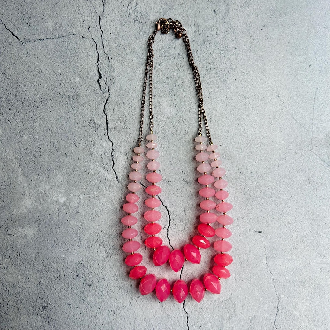Bubble Gum Pink Double Strand Vintage Faceted Acrylic Beaded Necklace ...