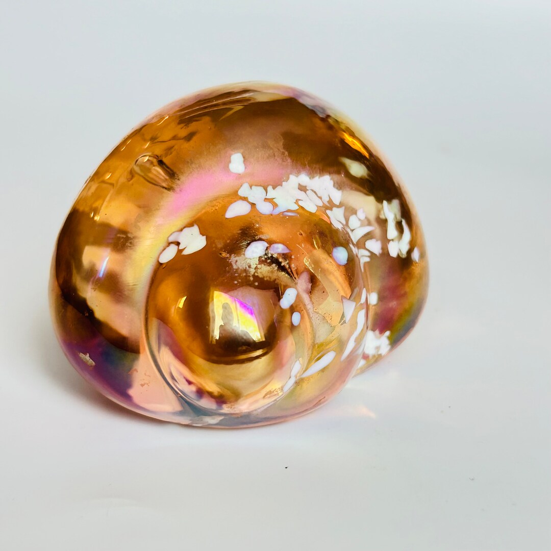 Iridescent Pink White Speckles Art Glass Snail Shell Paperweight 2" - Etsy