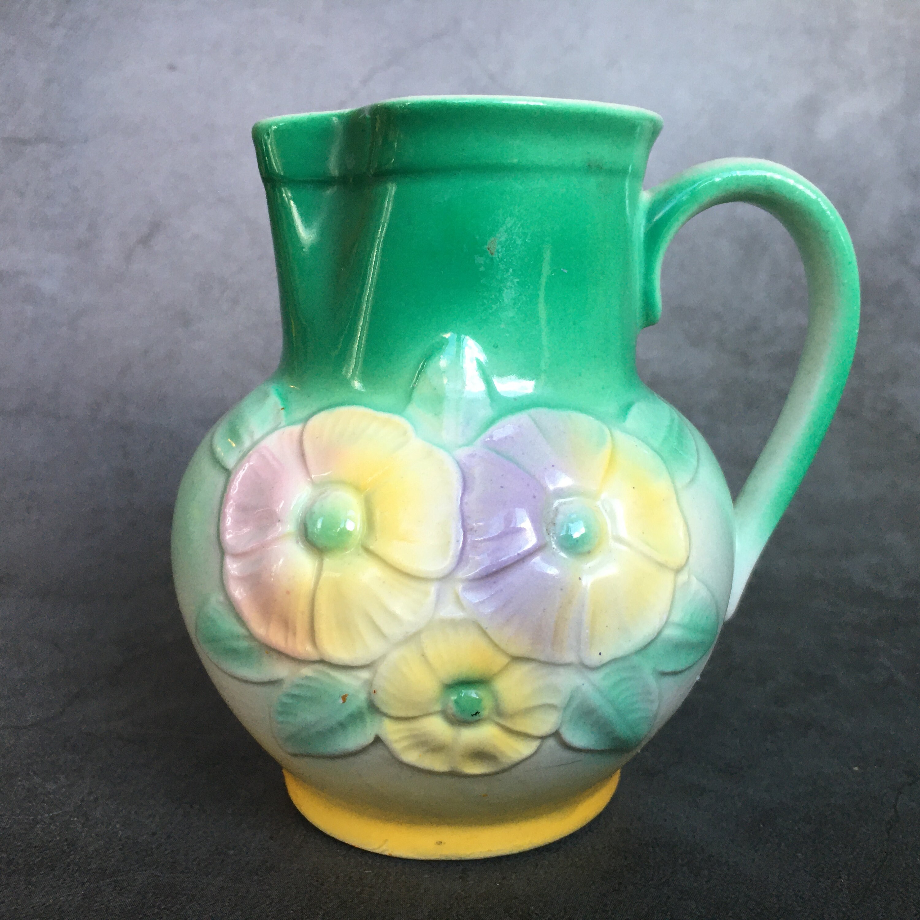 Czech Pottery Green Creamer Pitcher Whimsical Flower Made in ...