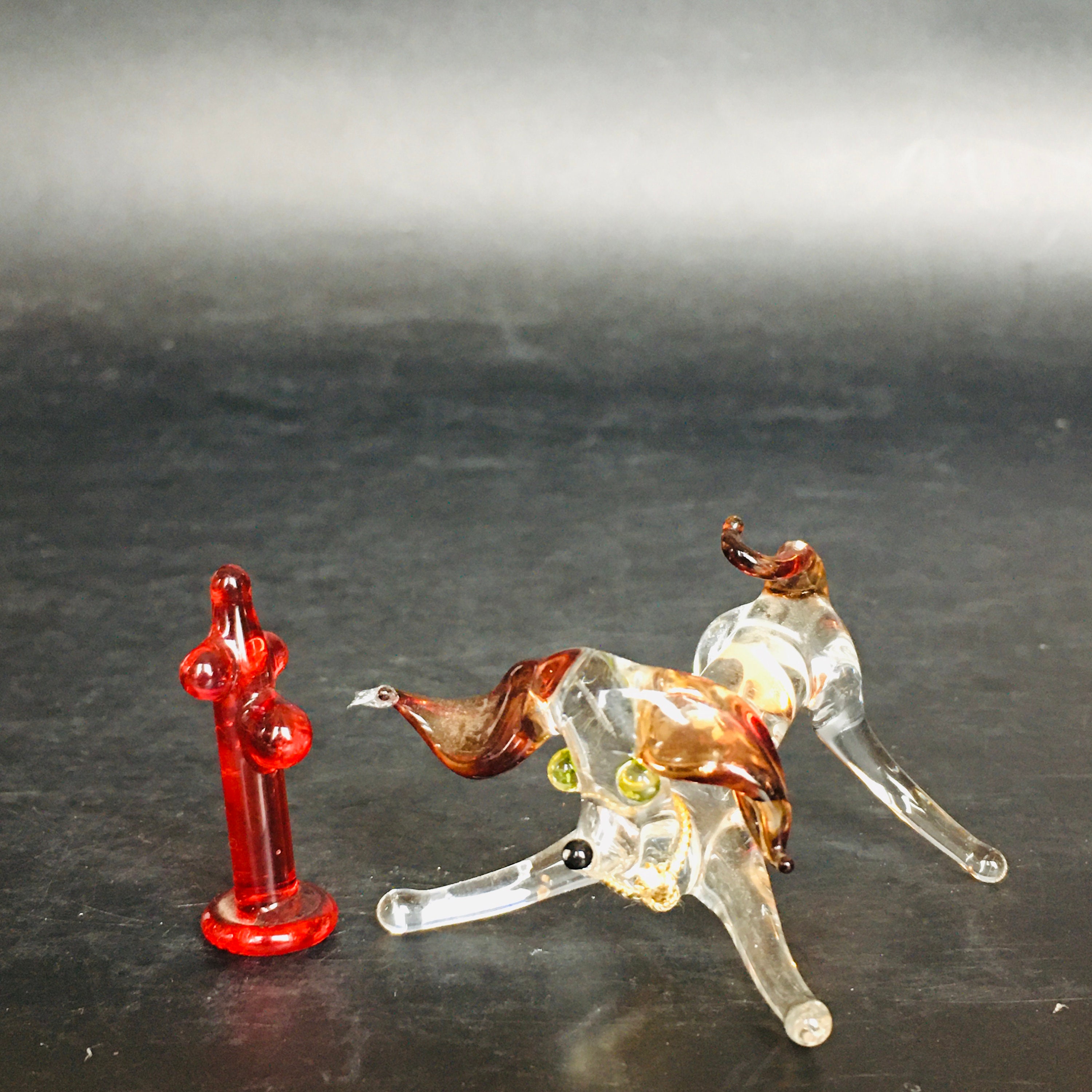 Blown Art Glass Dog and Fire Hydrant Mini Figurine - Etsy
