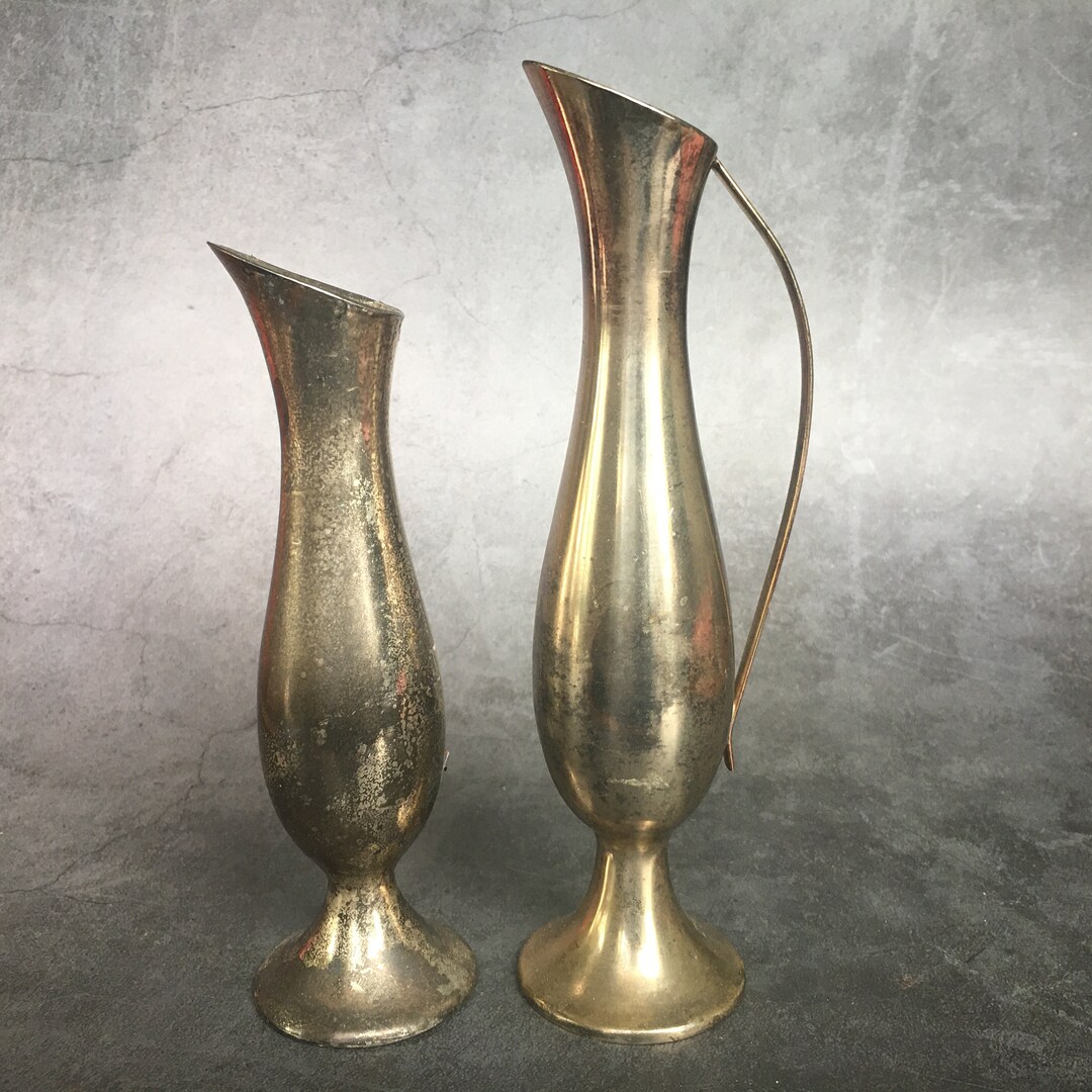 Vintage Brass Miniature Pitcher Bud Vase Set Decor Handle 6.5 and 8 Set ...