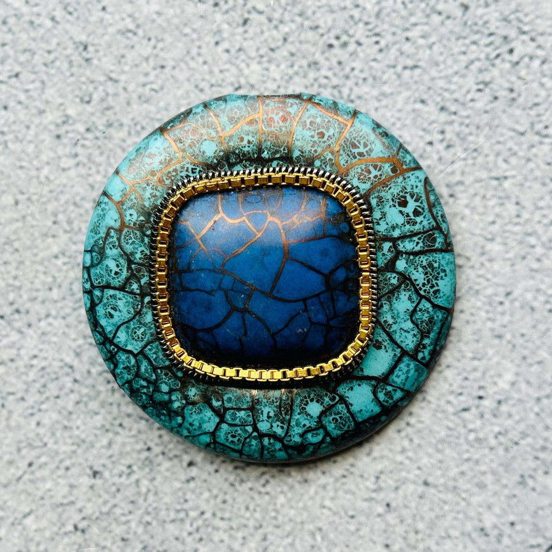 Wendy Gell Round Blue Turquoise Ceramic Brooch as is Signed 2.25" - Etsy
