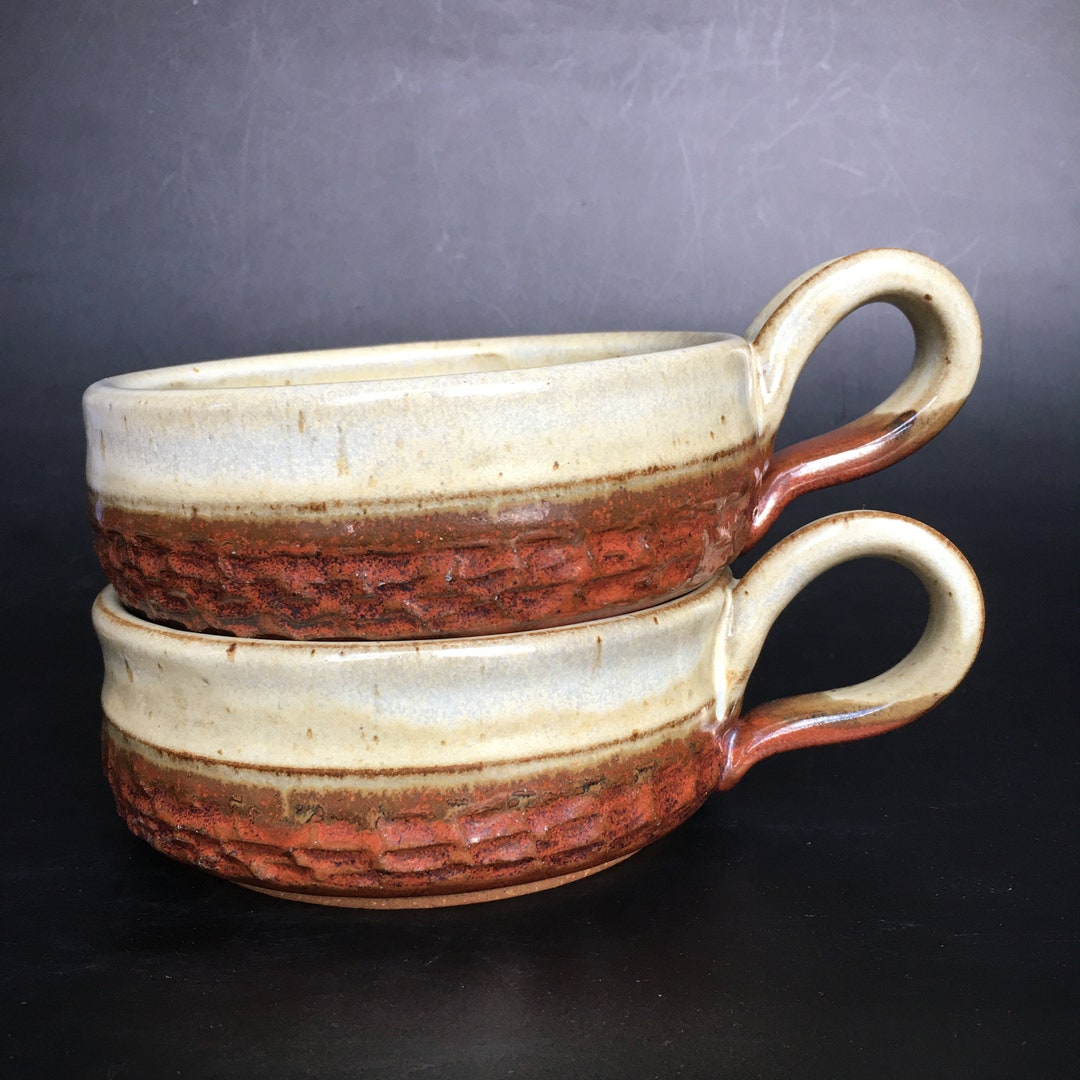 Art Pottery Vintage Glazed Stoneware Soup Bowls by Mulkey Stamped 1990 ...