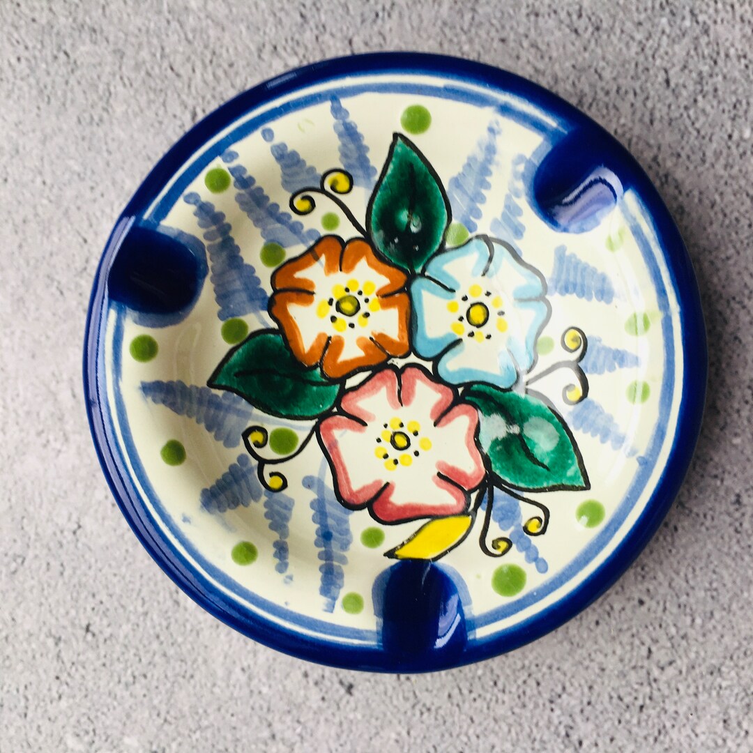 Talavera Blue Floral Mexican Pottery Ashtray Signed 3.75 - Etsy