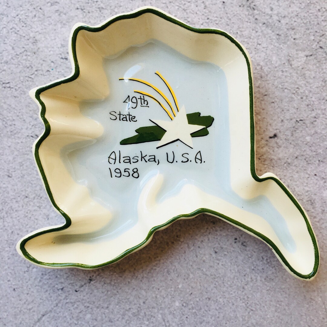Annie Laura Hand Painted Alaska 49th State Shaped 1958 Trinket Dish 4 ...