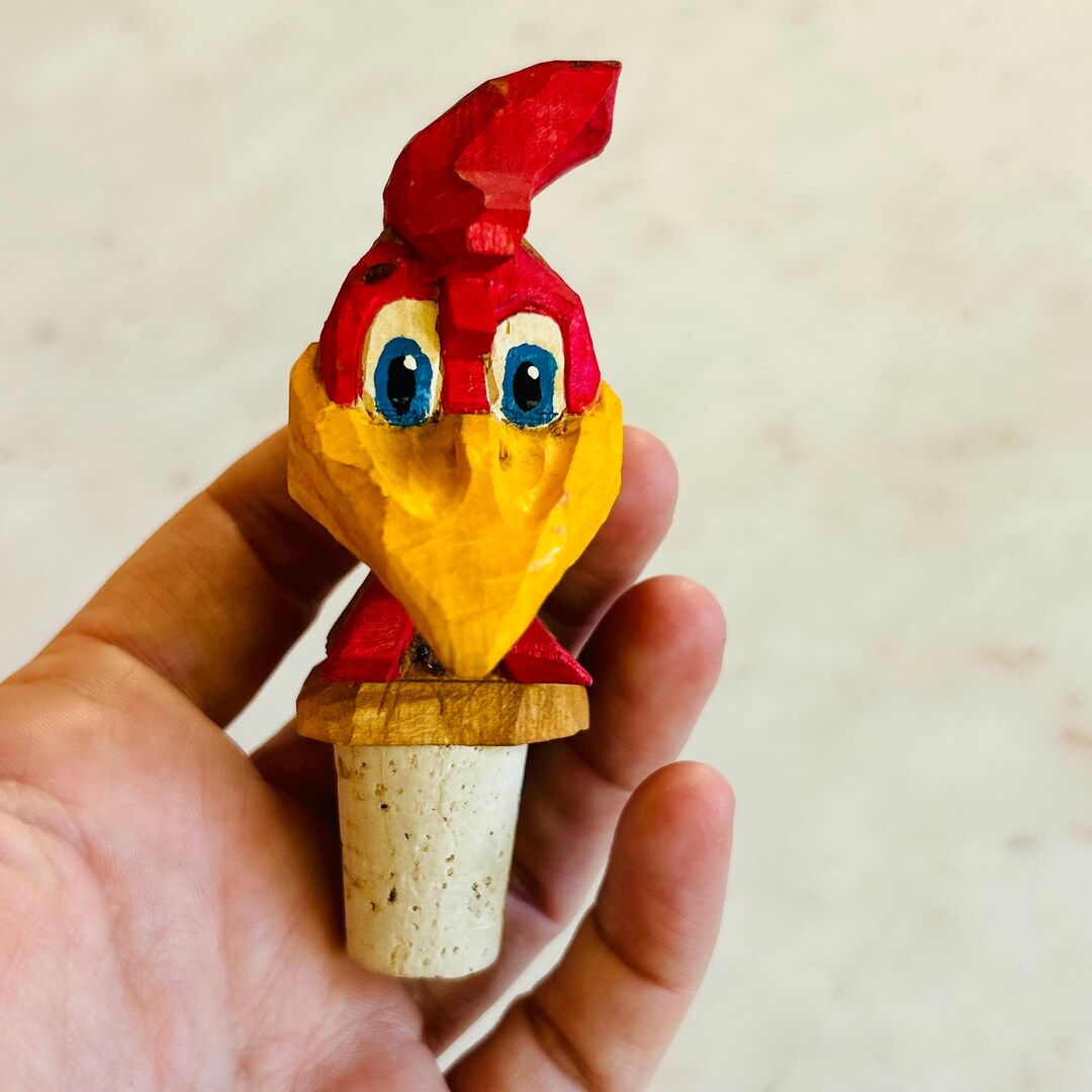 Carved Wood Red Rooster Woody Woodpecker Cork Stopper - Etsy
