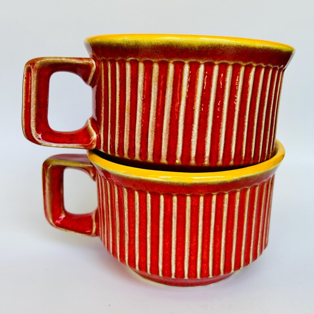 Mccoy Orange Yellow Ribbed Soup Mug Lot of 2 - Etsy