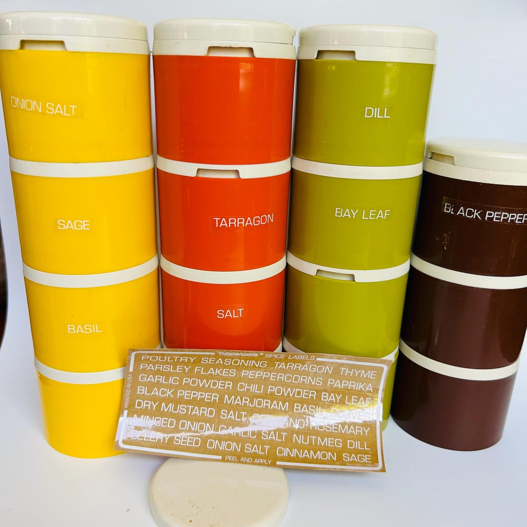Tupperware Vintage Harvest Color Stackable Spice Shakers Lot of 15 W ...