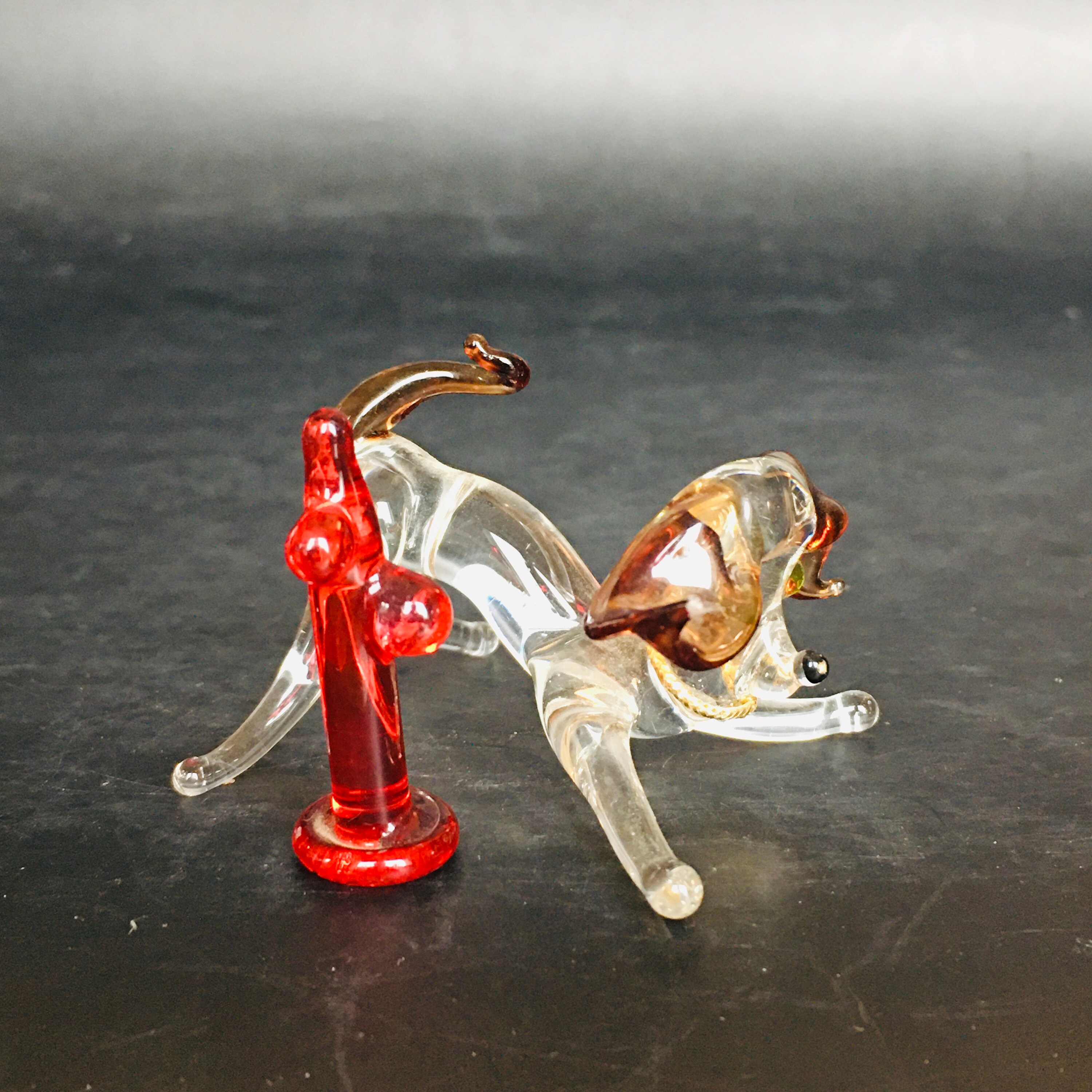 Blown Art Glass Dog and Fire Hydrant Mini Figurine - Etsy