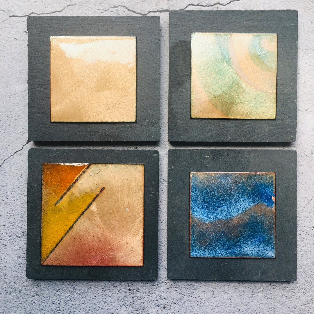 Maris Taylor Designs Square Slate and Copper Coasters Lot of 4 - Etsy