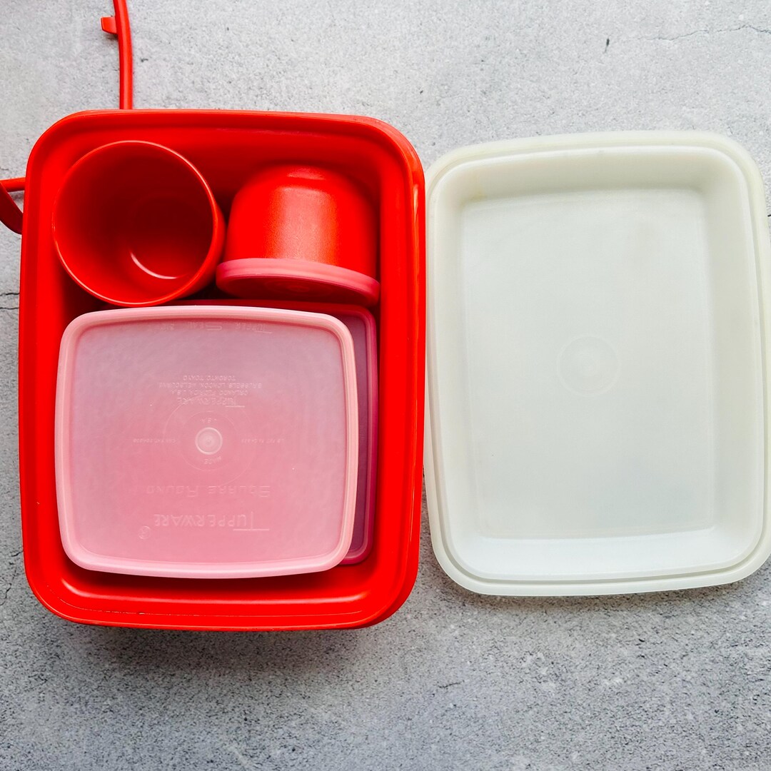 Red Orange Tupperware Lunch Box 5 Piece Set With Carrying Handle - Etsy