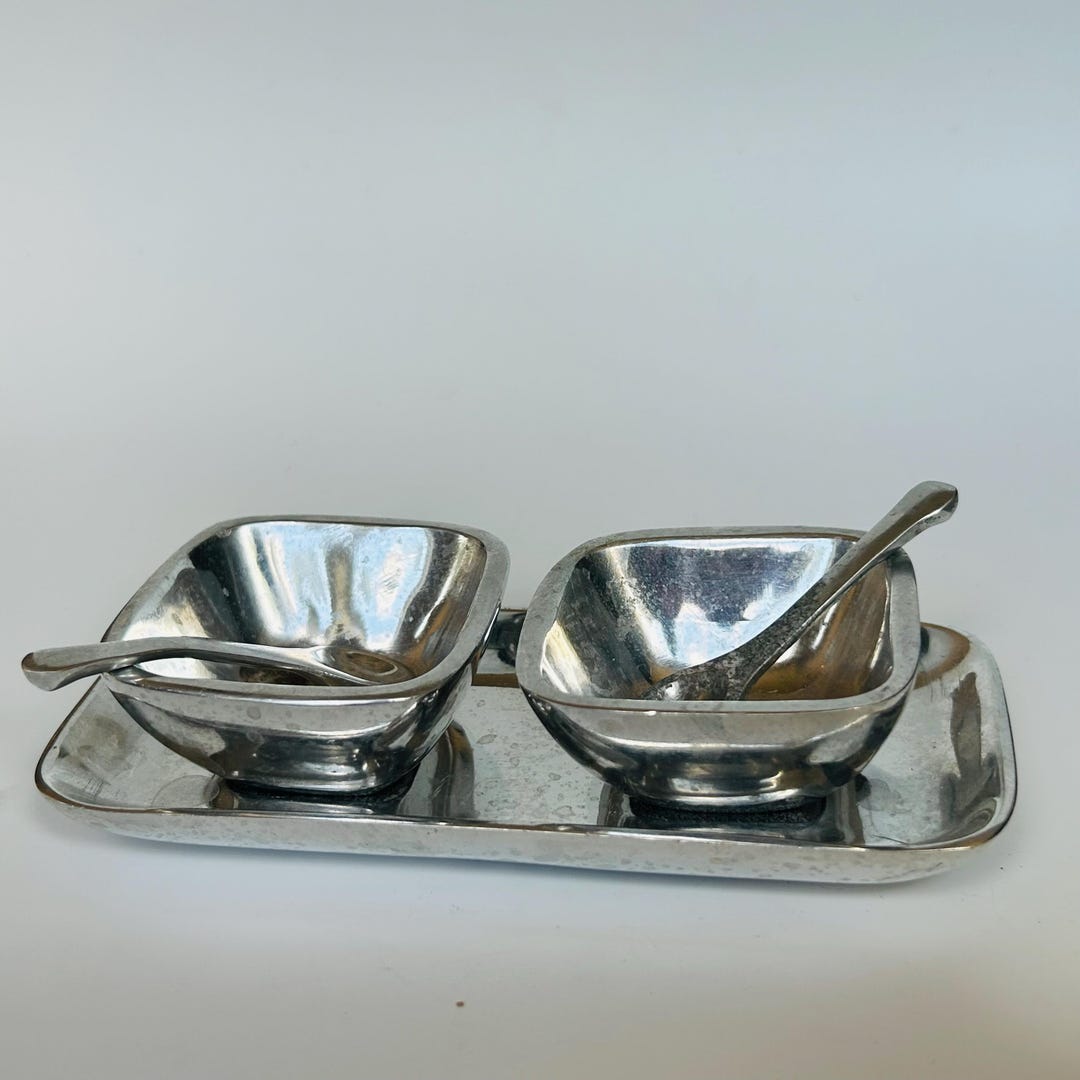 Pottery Barn Modern Barona Silver 5 Piece Aluminum Condiment Tray Set ...