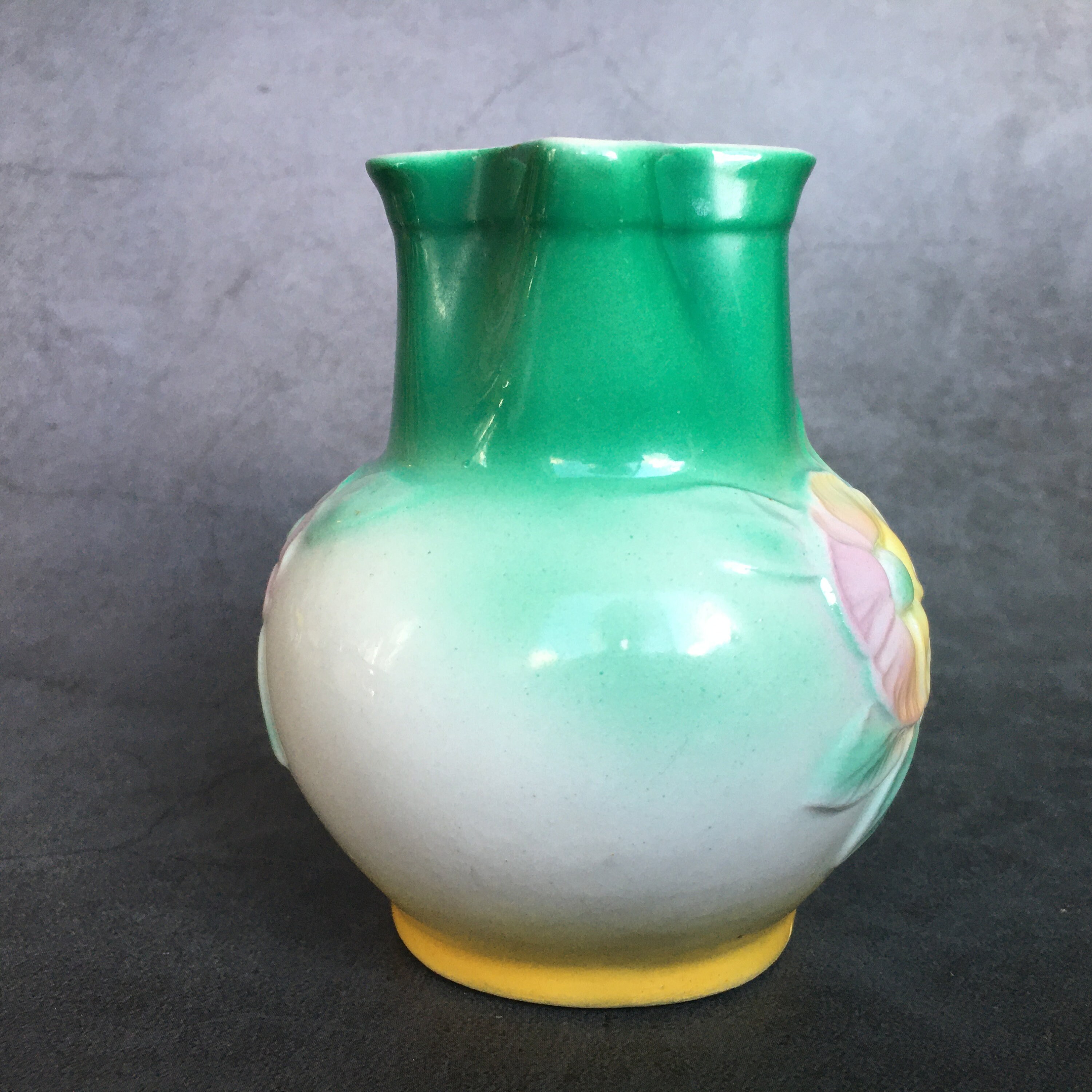 Czech Pottery Green Creamer Pitcher Whimsical Flower Made in ...