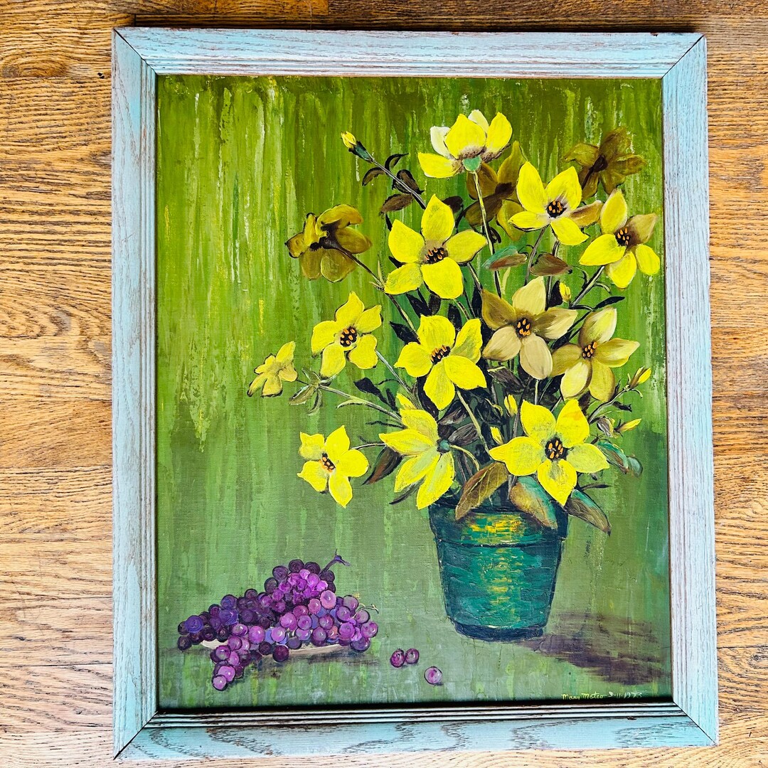 Yellow Flowers Still Life Floral Painting Signed Mary Mateo 1973 - Etsy