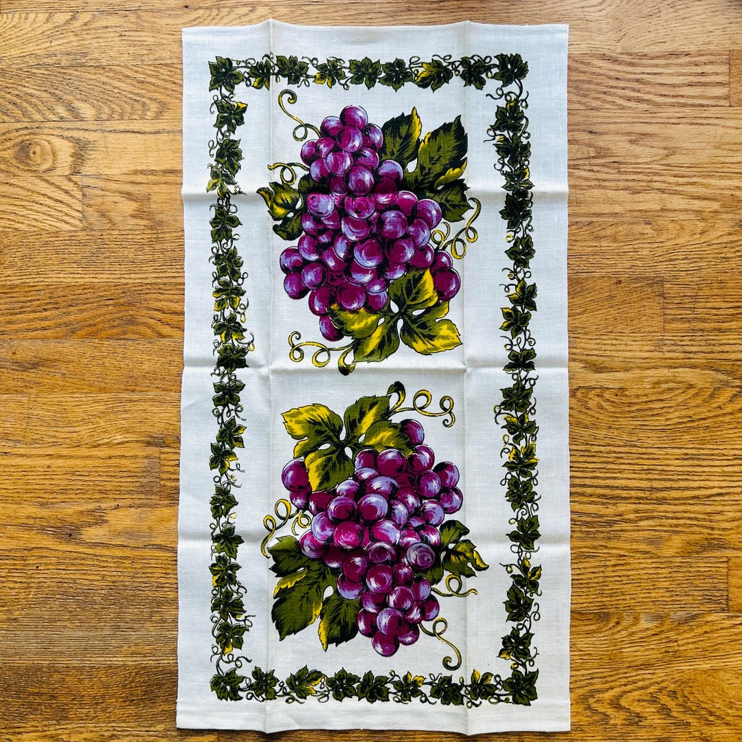 Purple Grape Theme Vintage Linen Kitchen Tea Towel - Etsy