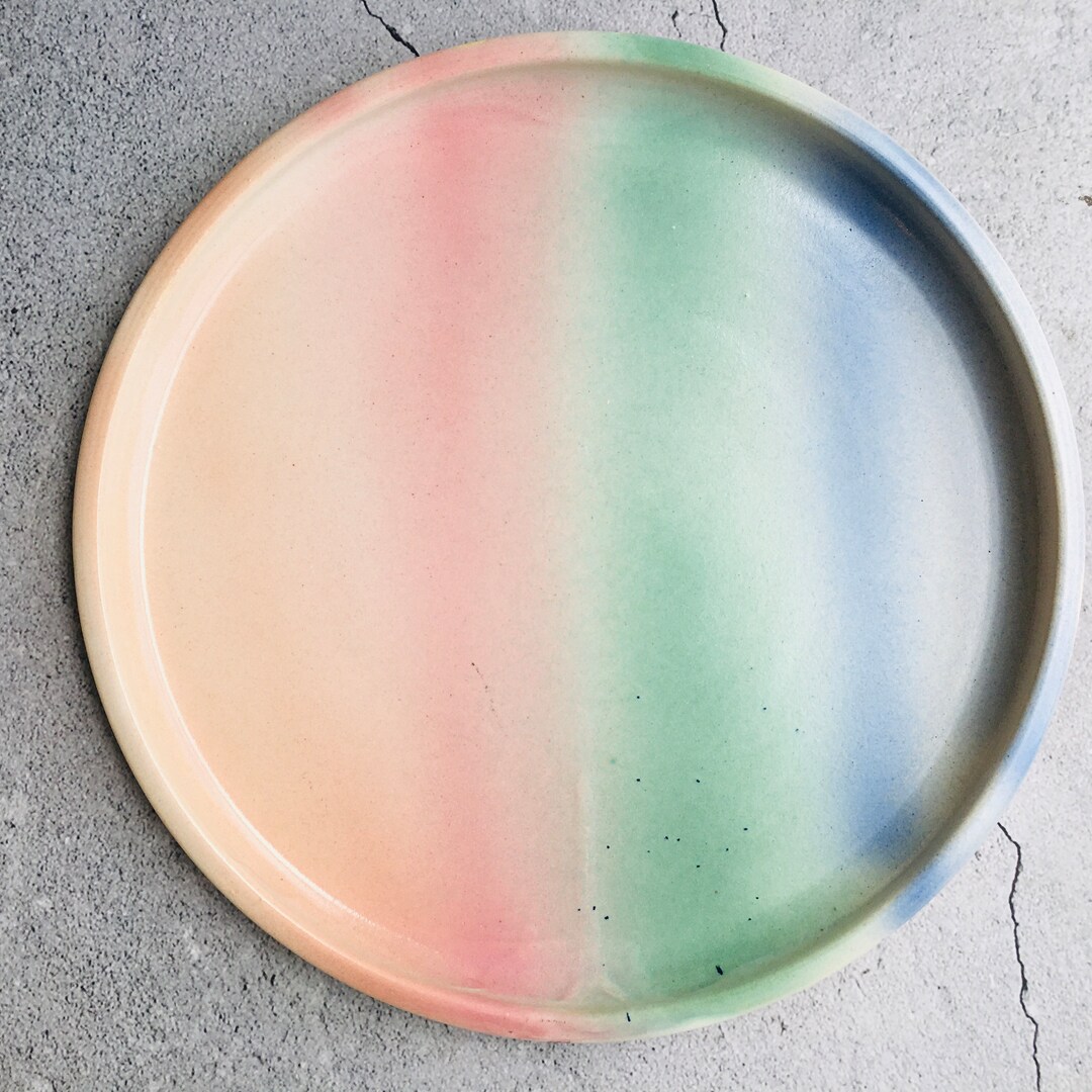 Rainbow Ombre Art Pottery Platter Serving Plate Signed FJ Meyer 1994 11 ...