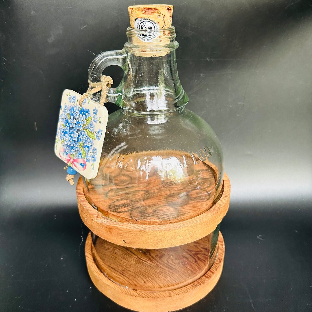 Two Tier Glass Wood Jar Handcrafted Stackable Food Bowl Container 9" - Etsy