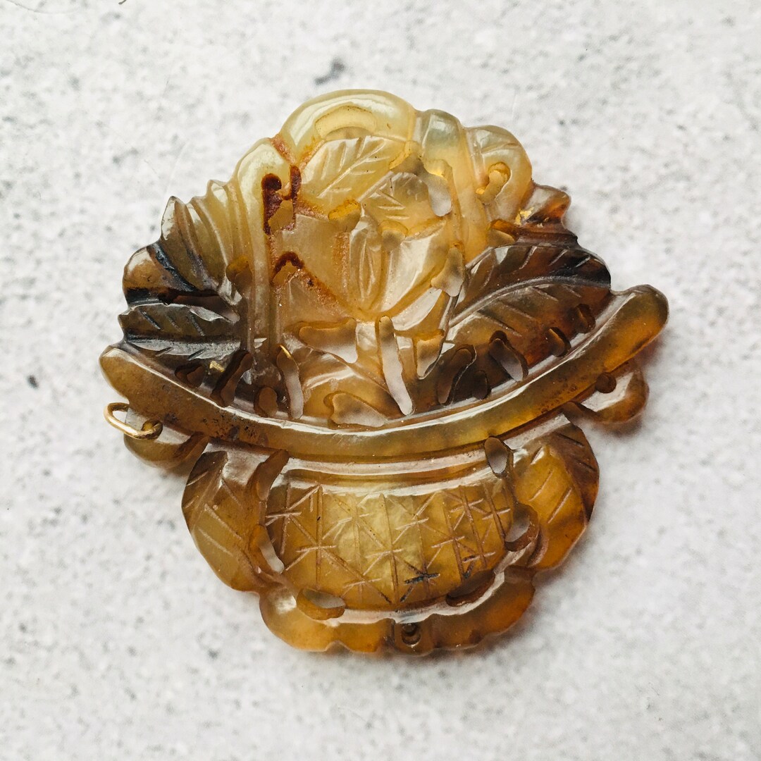 Carved Brown Jade Flower Design Pendant 2.25" - Etsy