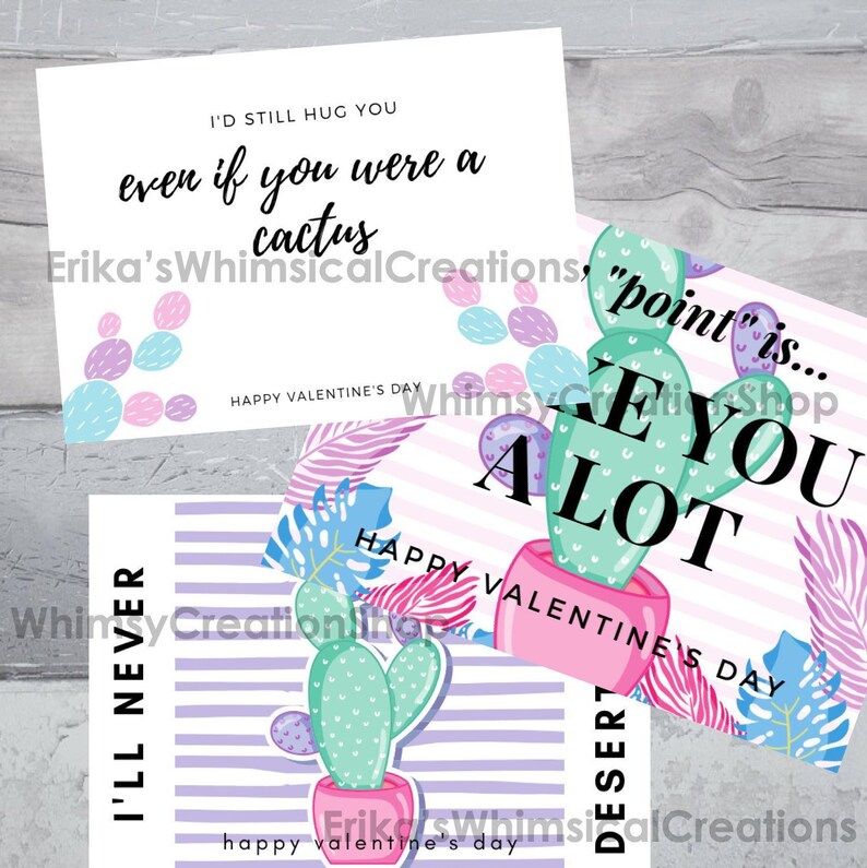 Punny Cactus Valentine Day Cards, Instant Download, Printable, PDF - Etsy