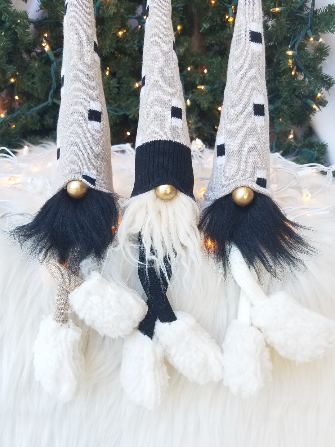 Handmade Geometric Gnome: Metallic Nose, Mink Pom Pom, Recycled Sweater ...